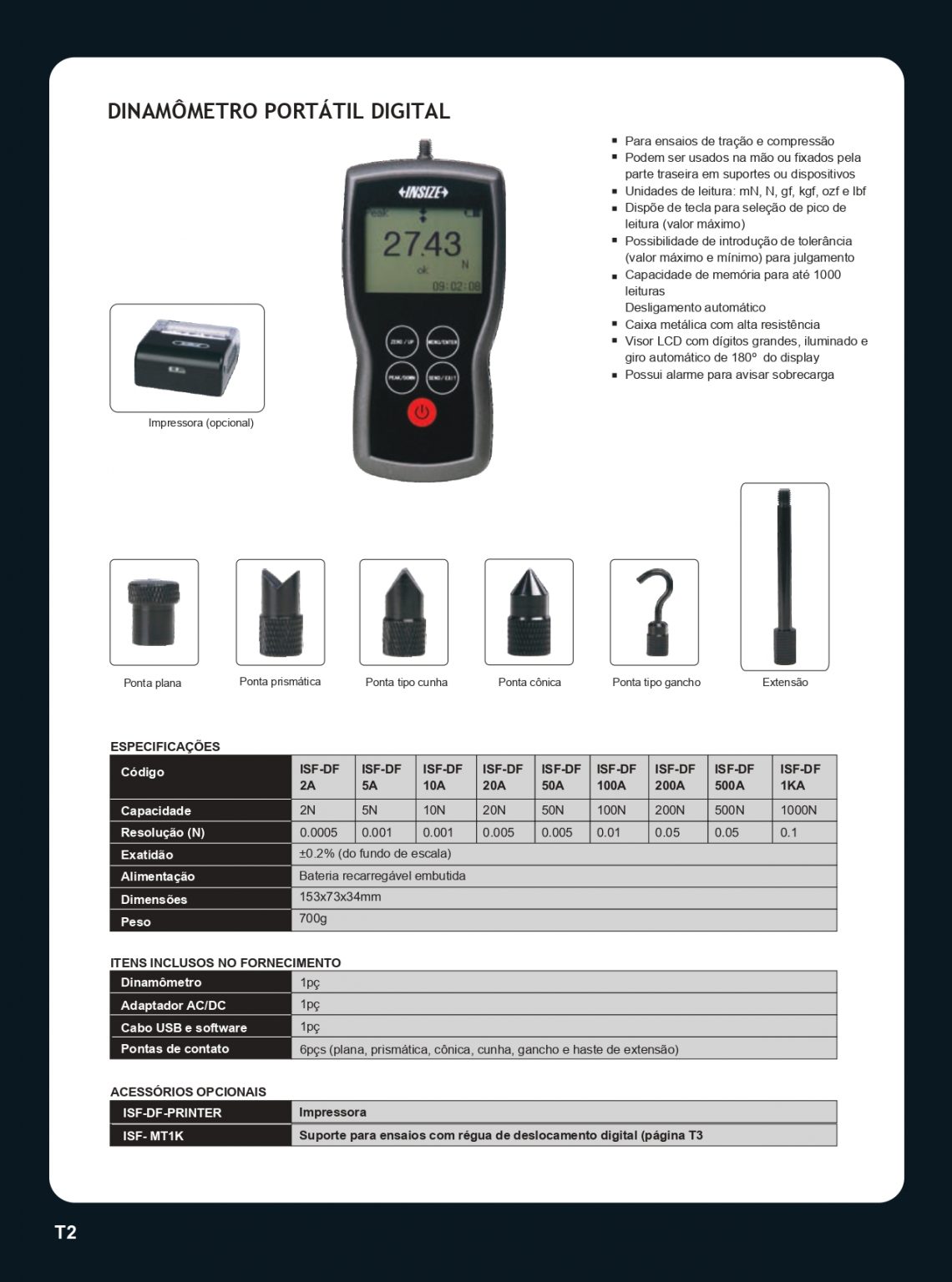 Dinamômetro Portátil Digital 100N, ref. ISF-DF100A, marca Insize – RedSul